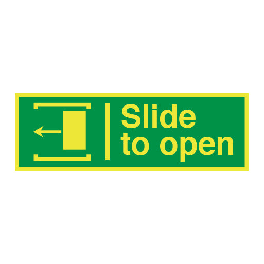 Photoluminescent Slide to Open Symbol Arrow Left Sign - Direct Signs